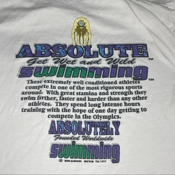 Vintage | Shirts | Vintage 9s Absolute Swimming Tshirt Mens Xlwhiteusa ...